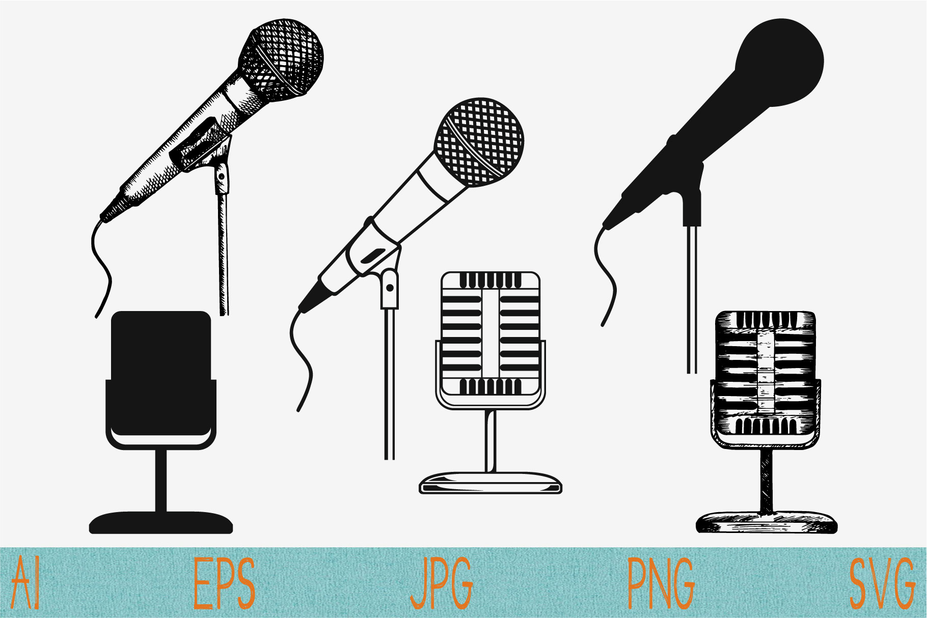 microphone on a stand set vector svg, an Icon by FileVectorSVG