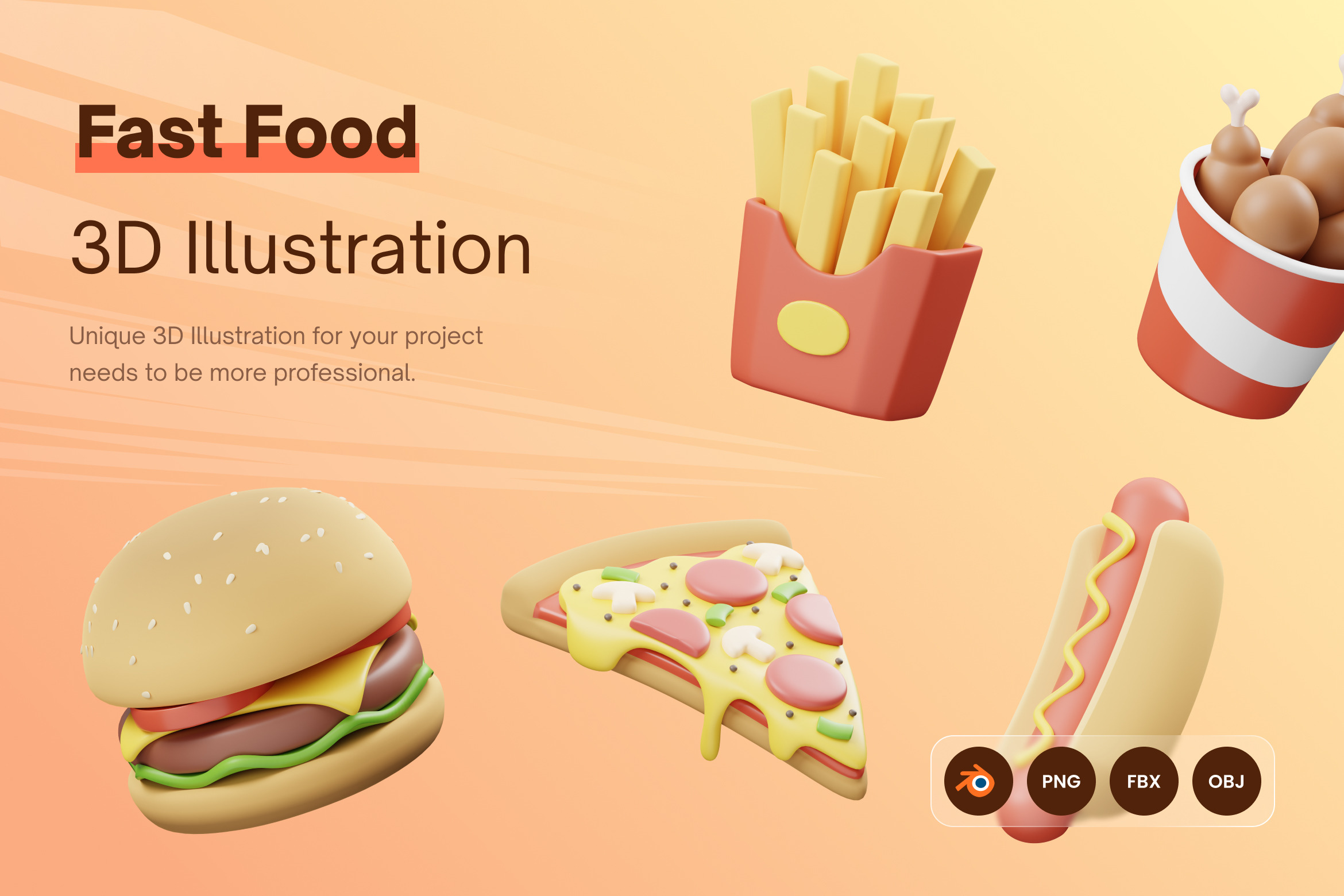 Fast Foods 3D Icon, a Food & Drink 3D Model by GoTemp