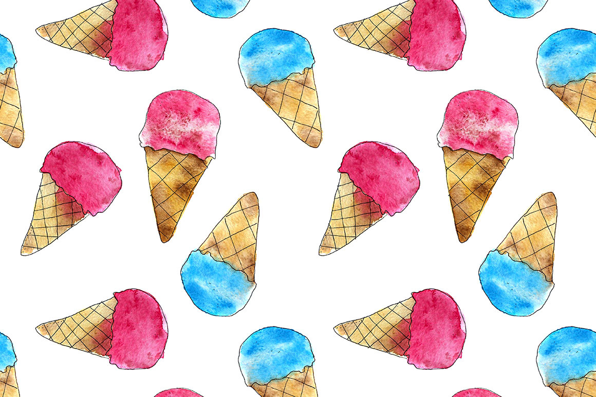 Watercolor ice cream cones | Graphic Patterns ~ Creative Market