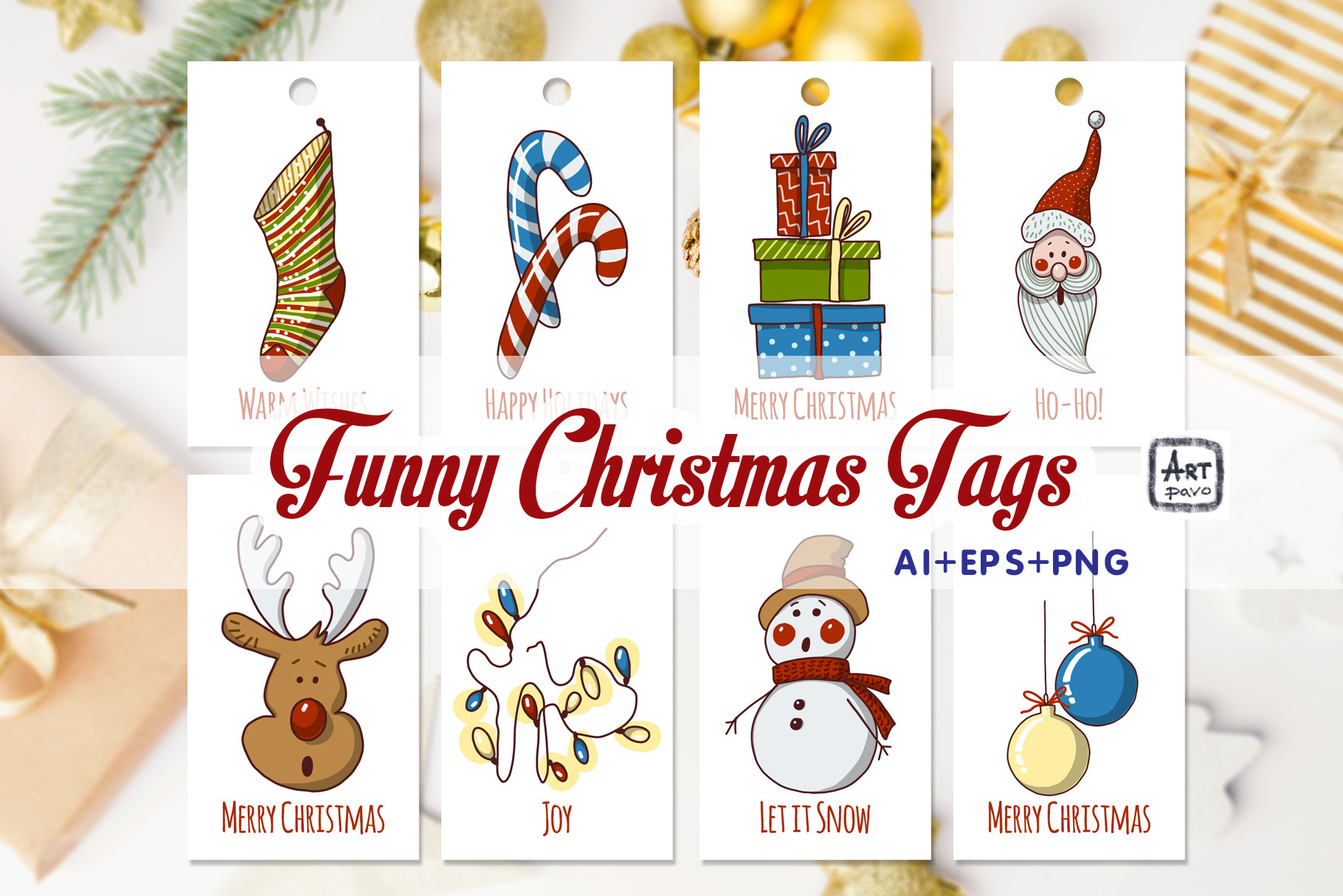 Funny Christmas tags, AI, EPS, PNG, a Card Template by ArtPavo