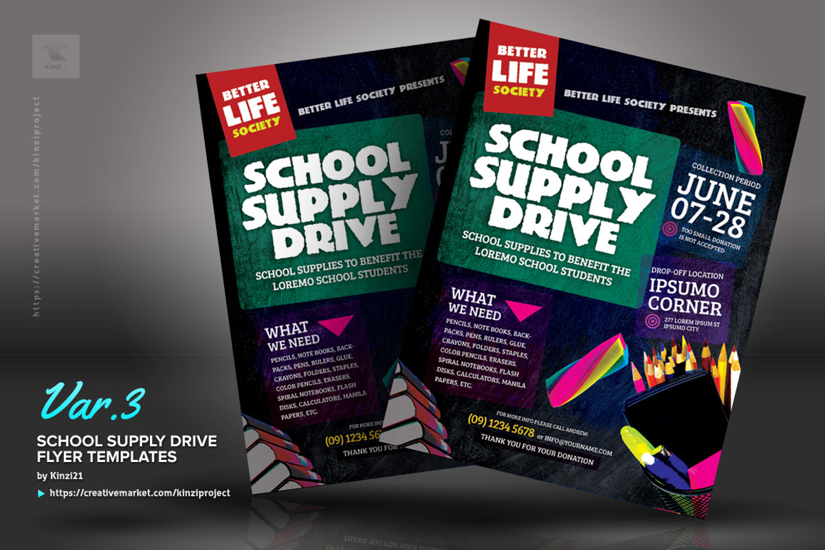 School Supply Drive Flyer Templates, a Flyer Template by kinzi21