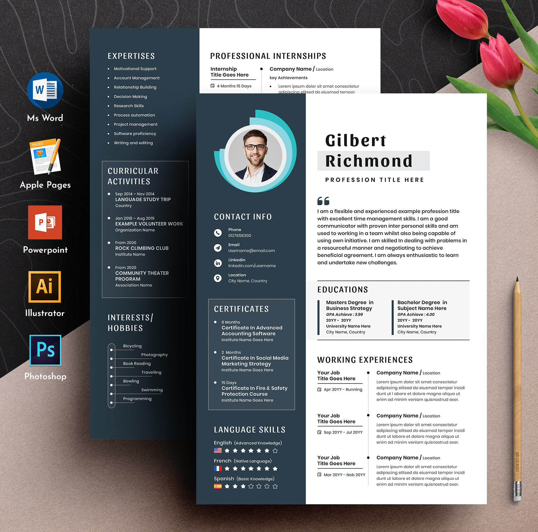 Editable Resume Cv Word Apple Pages