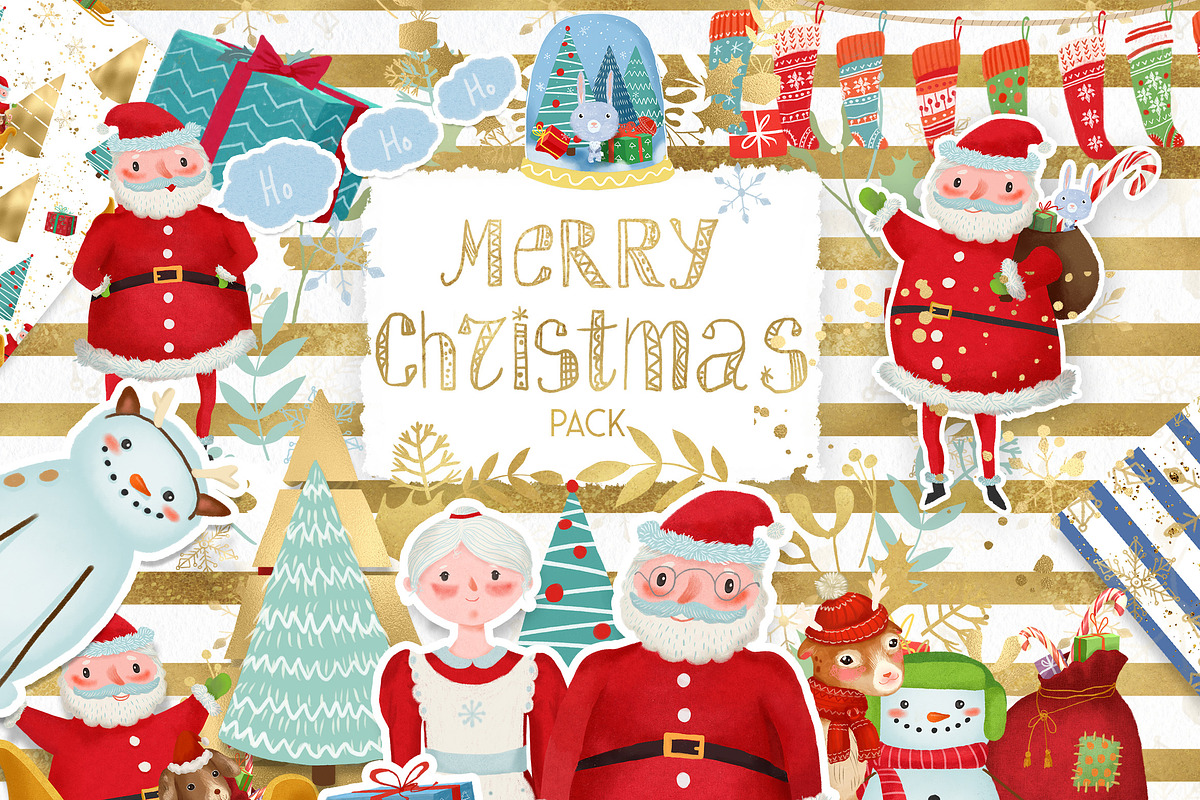 Christmas pack, Santa clip art, a Decorative Illustration by WonderWonder