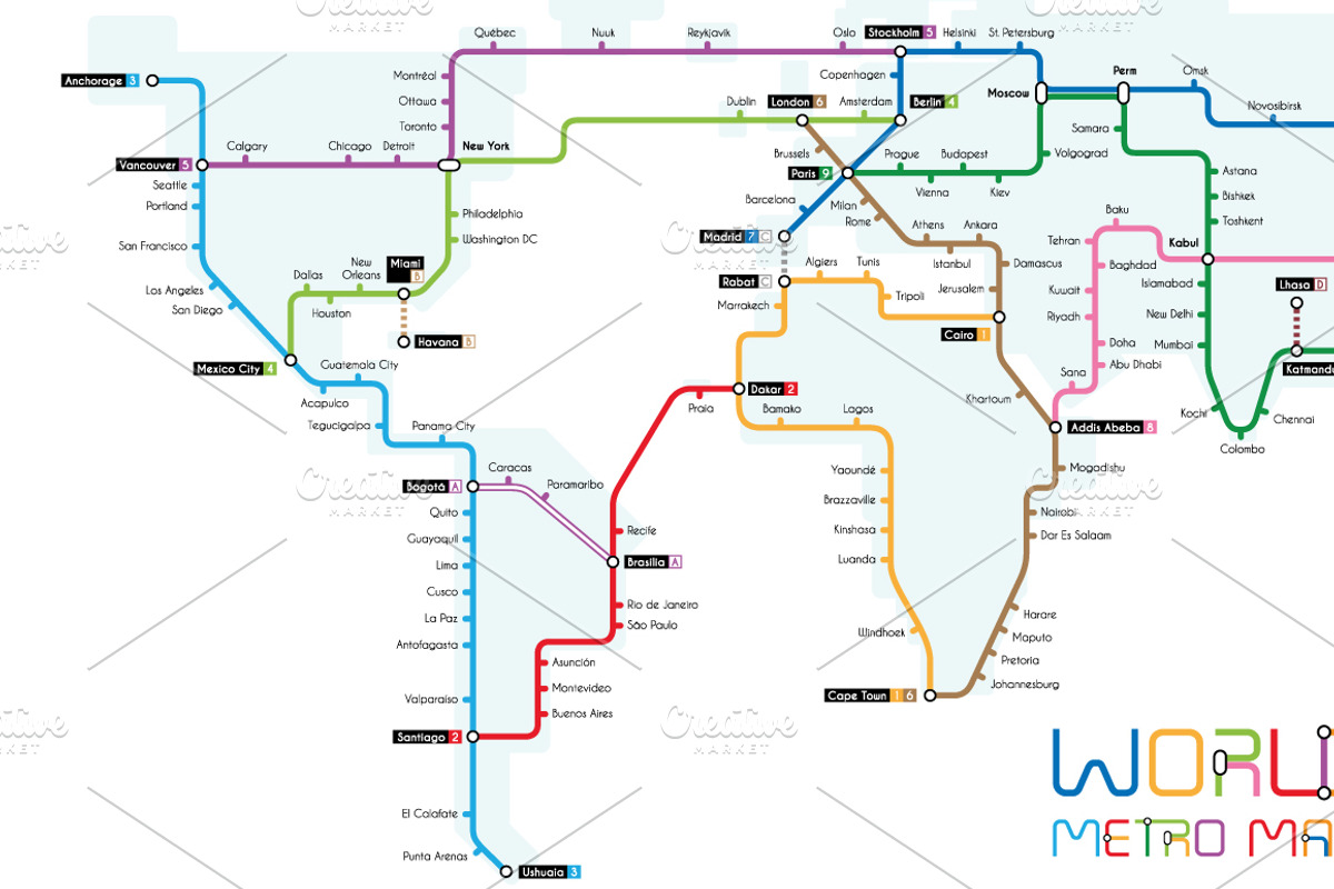 World Metro Map Vector Illustration