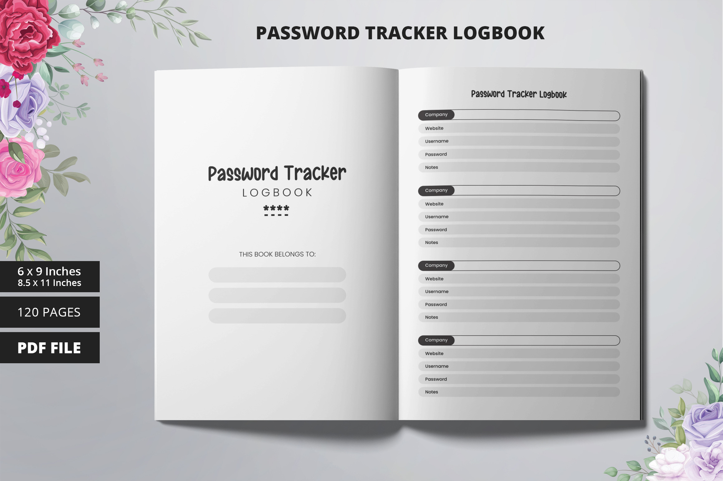 Password Tracker Logbook, a Templates & Theme by theresumepark