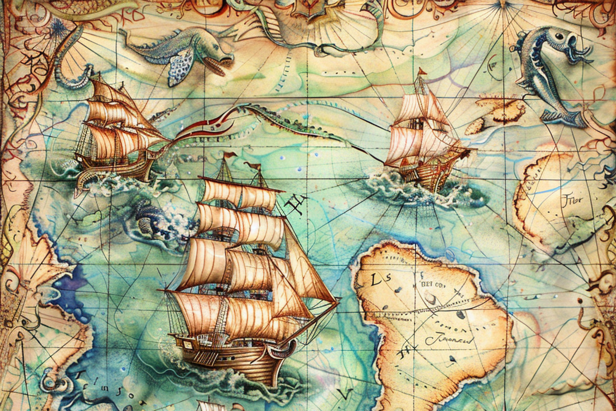 Watercolor Antique Nautical Map