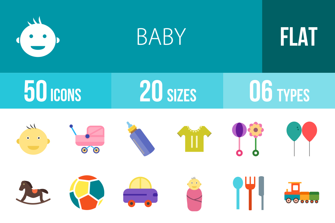 50 Baby Flat Multicolor Icons, an Icon by IconBunny