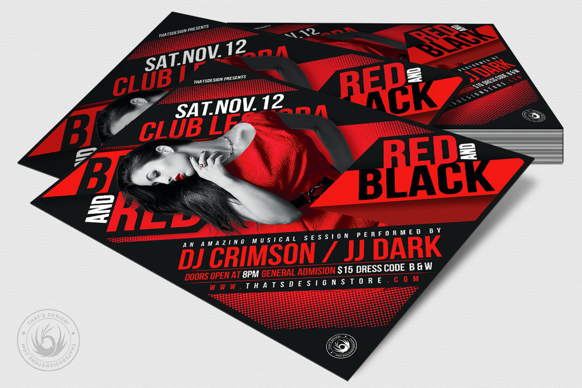 Black and Red Party Flyer Template, a Flyer Template by ThatsDesign Art