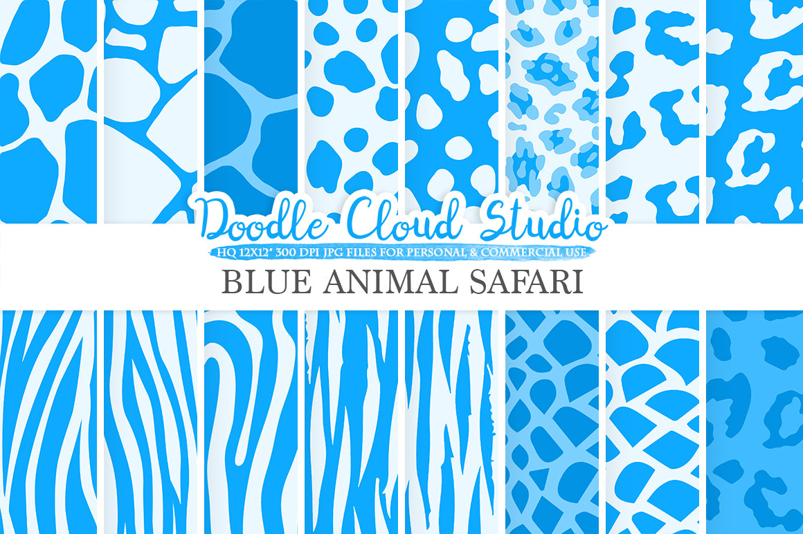Blue Animal Safari digital paper, a Pattern Graphic by Doodle Cloud Studio