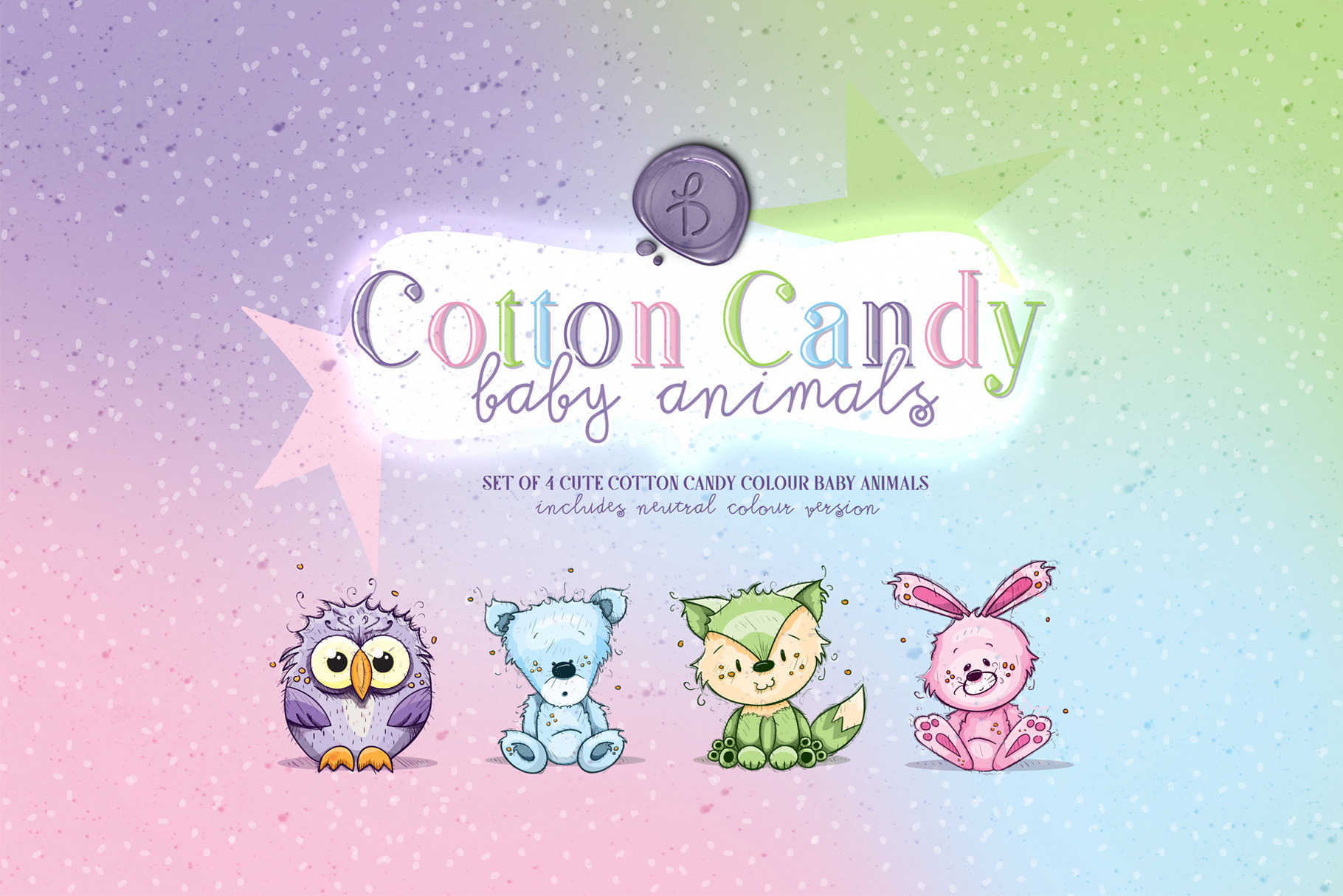 Cotton Candy Baby Animals, an Animal Illustration by Pixel Berri Creative