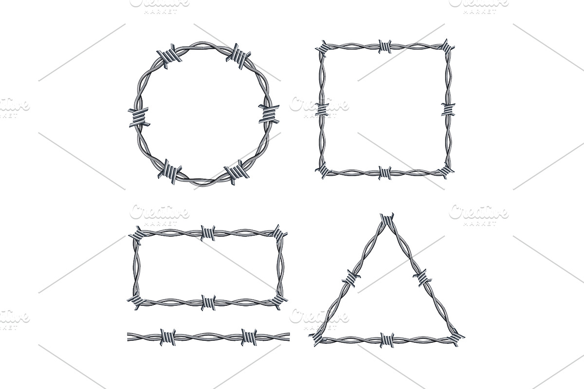 Realistic 3d Barbed Wire Frames Set., an Object Graphic by More Shop | Creative Market