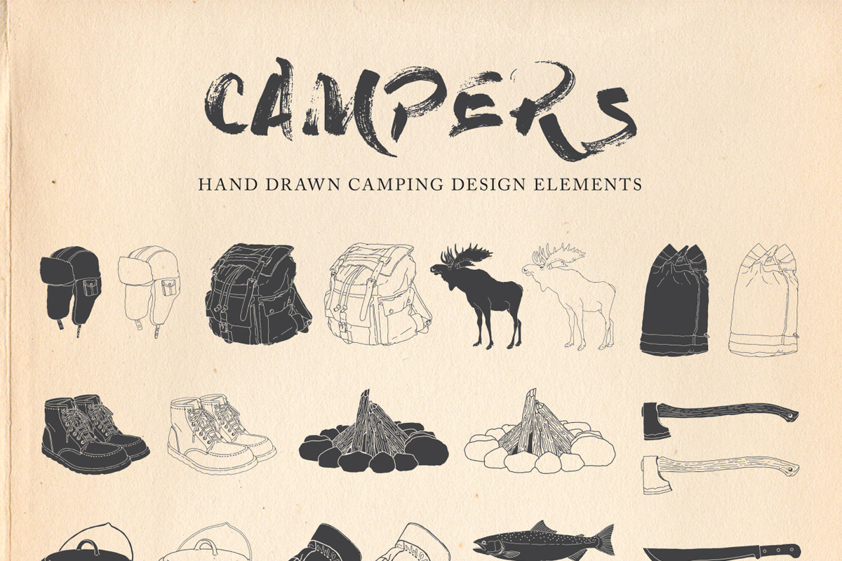 Campers : Hand Drawn Rustic Camping, a Texture Illustration by Seaquint