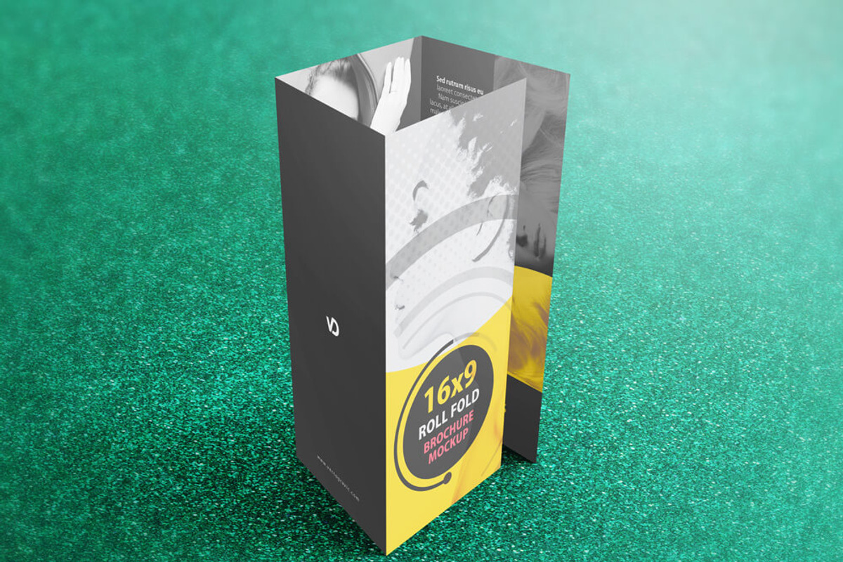 16x9 Four Panel Roll Fold Mockup, a Mockup by Vectogravic Design