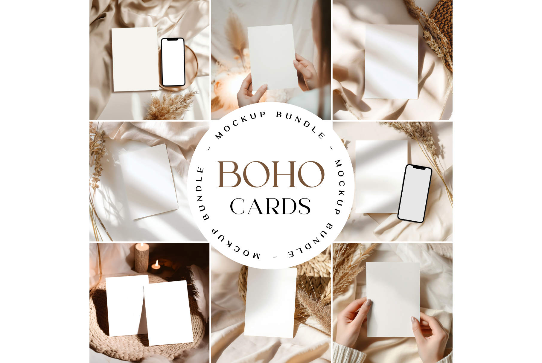 Boho Mockup Bundle Neutral Tone Card, a Product Mockup by TatiMockup