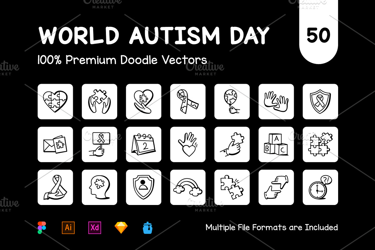 Autism Day Vectors Doodle Icons