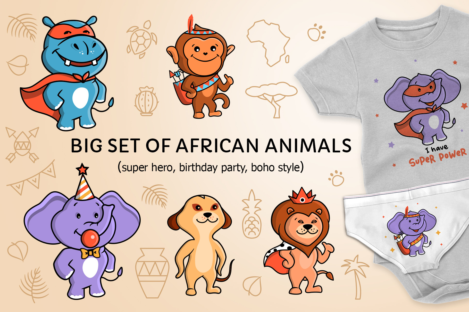 Safari baby animals. Big bundle