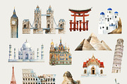 Set of architectural landmarks, a Graphic by rawpixel