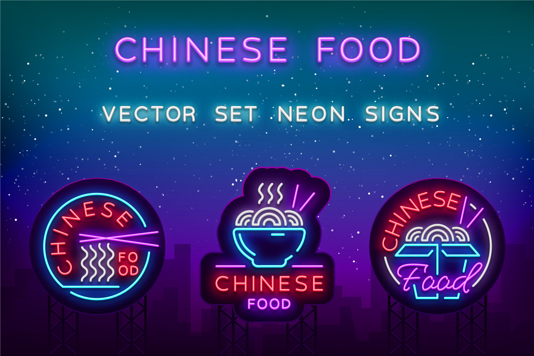 Chinese Food Neon Signs, a Food Illustration by Soifer Design