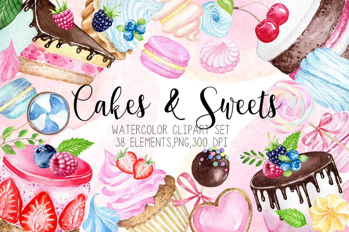 Cakes & Sweets Watercolor Clipart, an Illustration by SimpleWishesArt