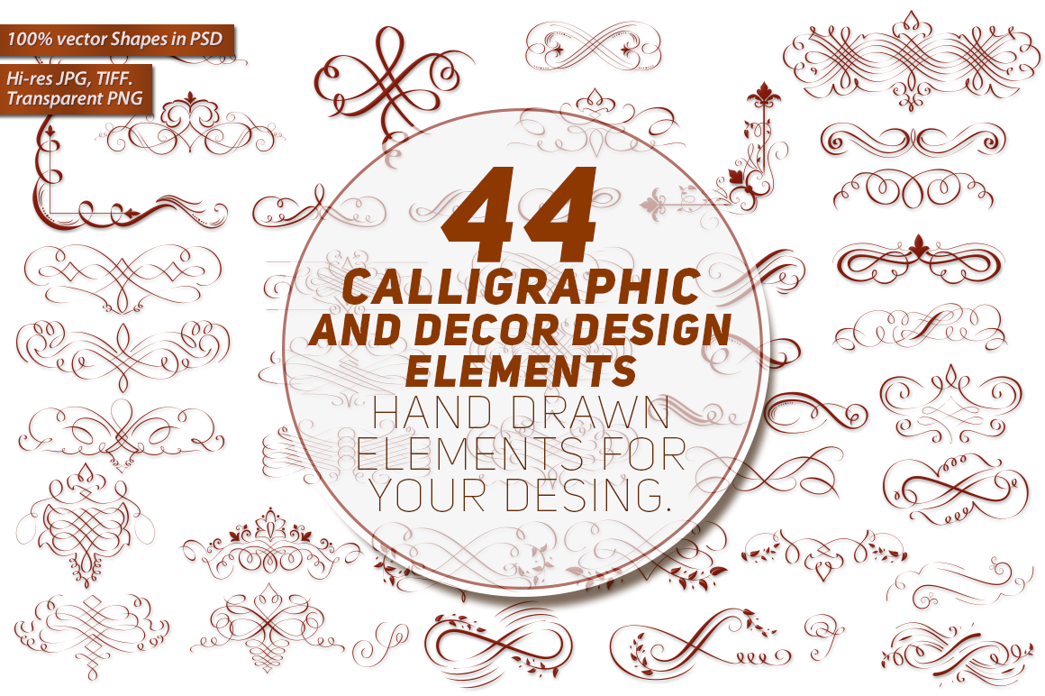 44 Calligraphic Design Elements, a Decorative Illustration by GarryKillian
