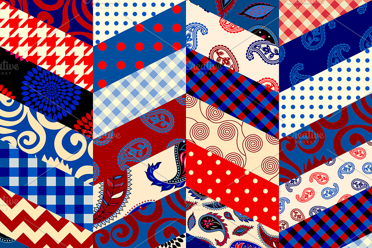 Seamless vector patchwork patterns | Creative Market