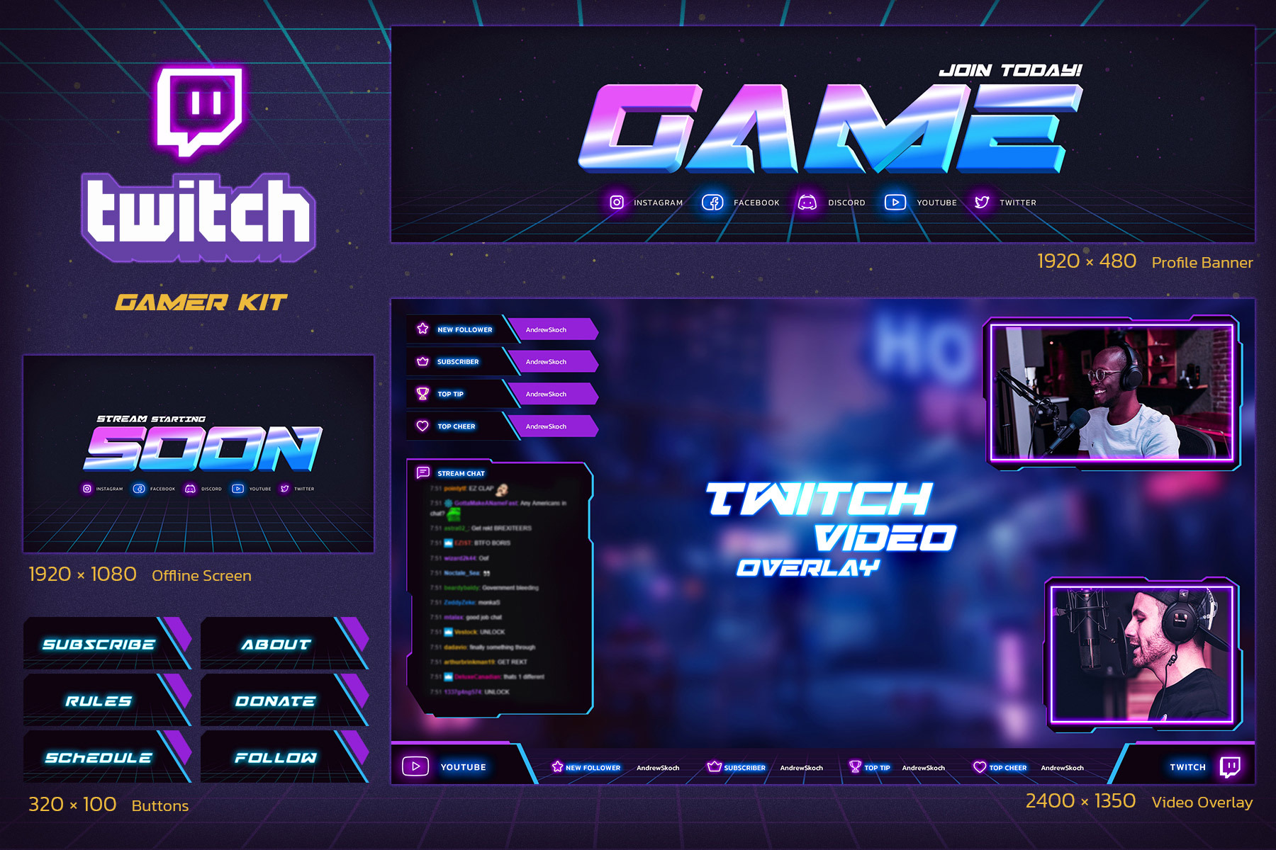 Twitch Gamer Kit, a Social Media Template by Andrew Skoch Design