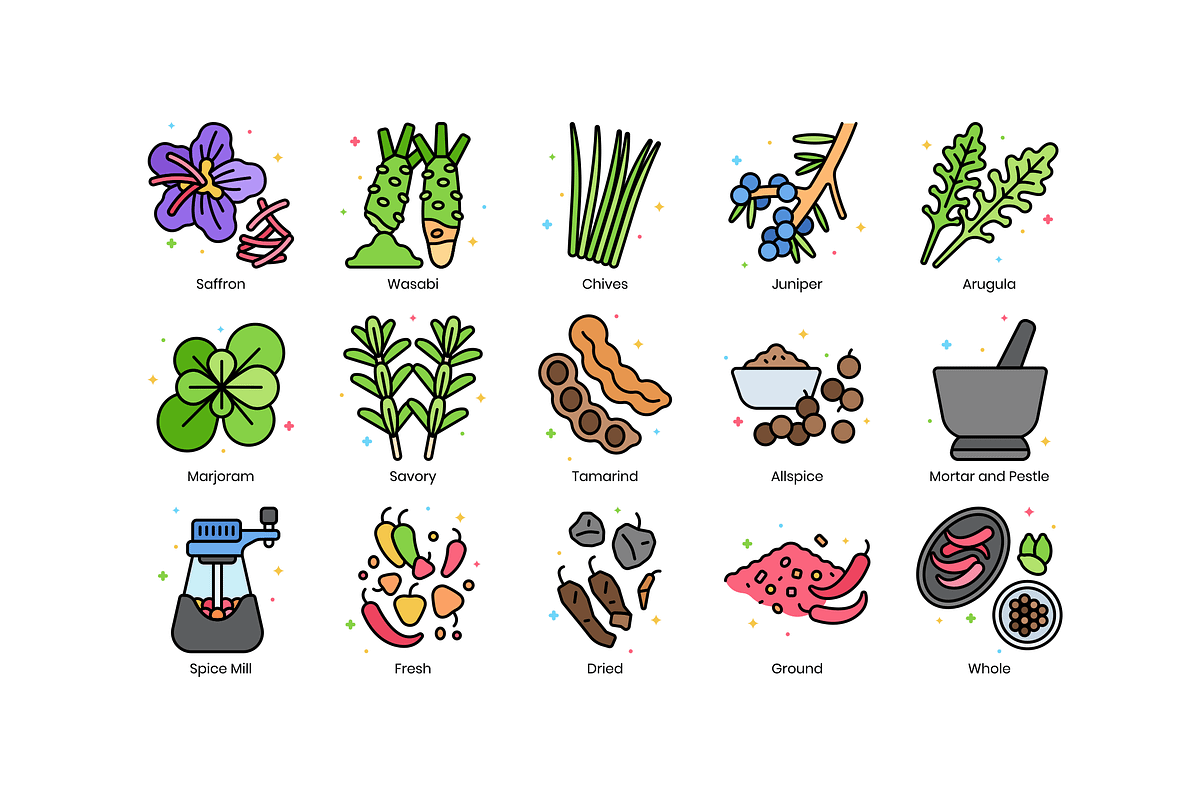 50 Herbs and Spices Icons | Vivid, an Icon by Flat Icons | Creative Market