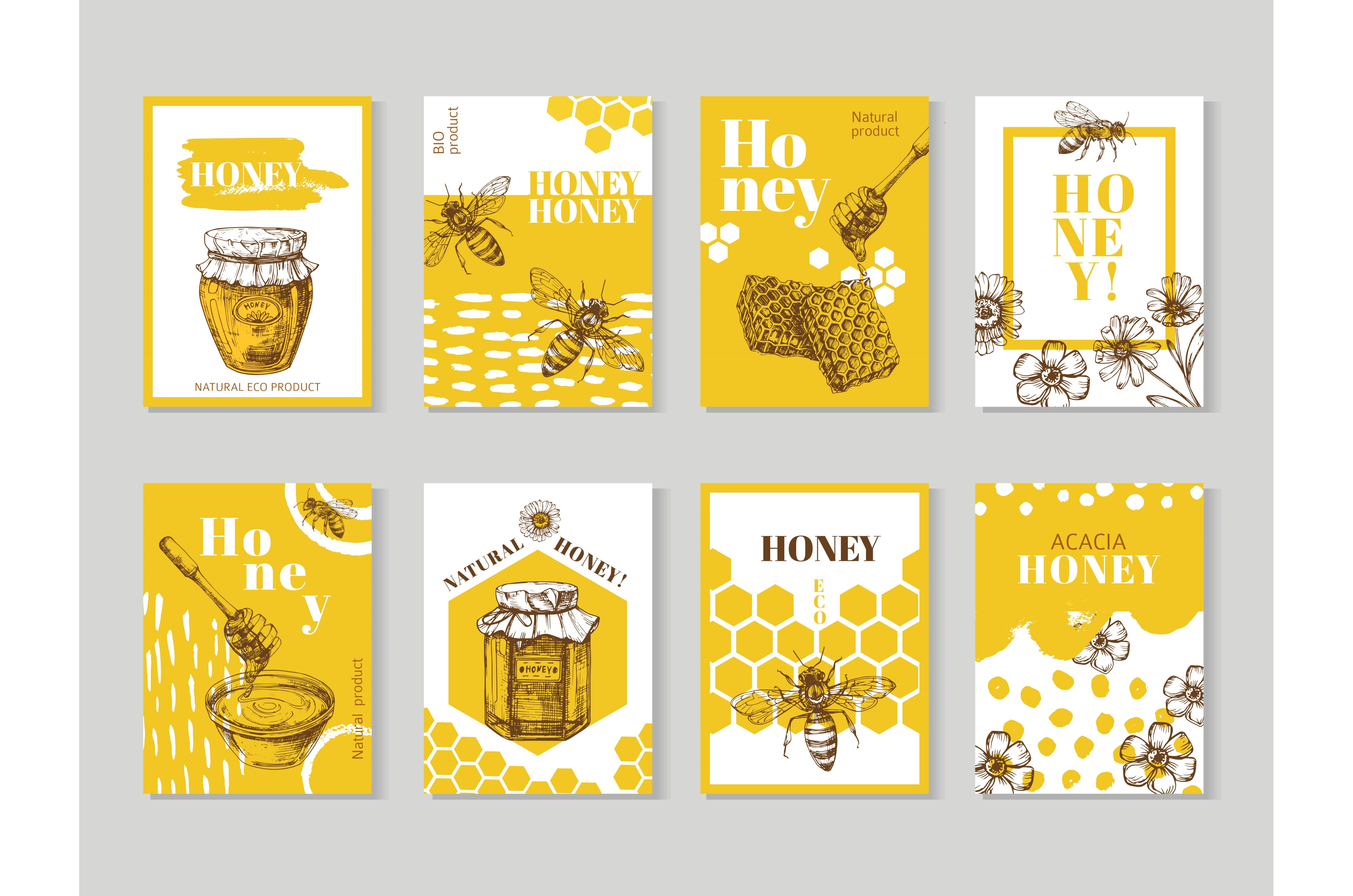 Hand drawn honey posters. Natural, a Background Graphic by Valerie Bodnar