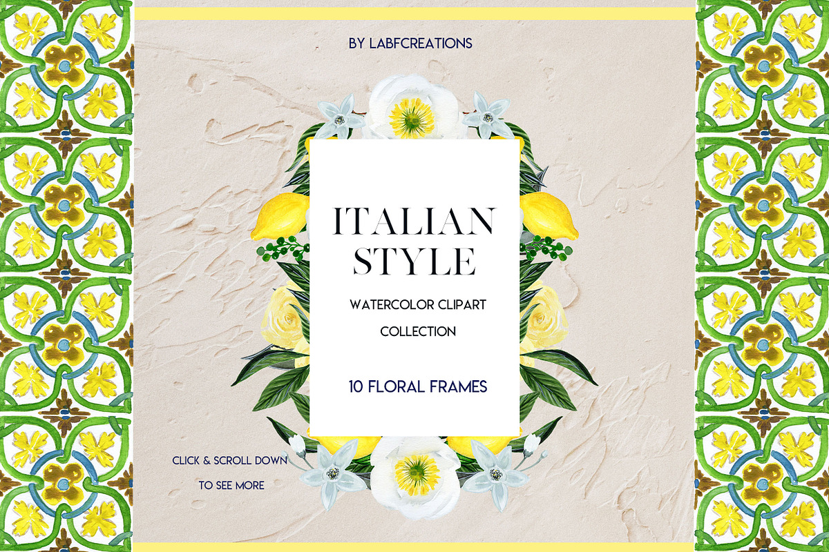 Italian Style Watercolor tile Update, an Illustration by LABFcreations