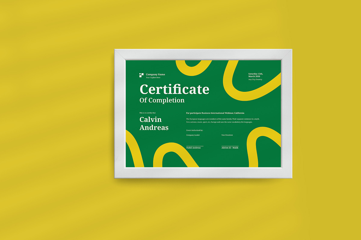 Modern Green Certificate, a Stationery Template by Neermana