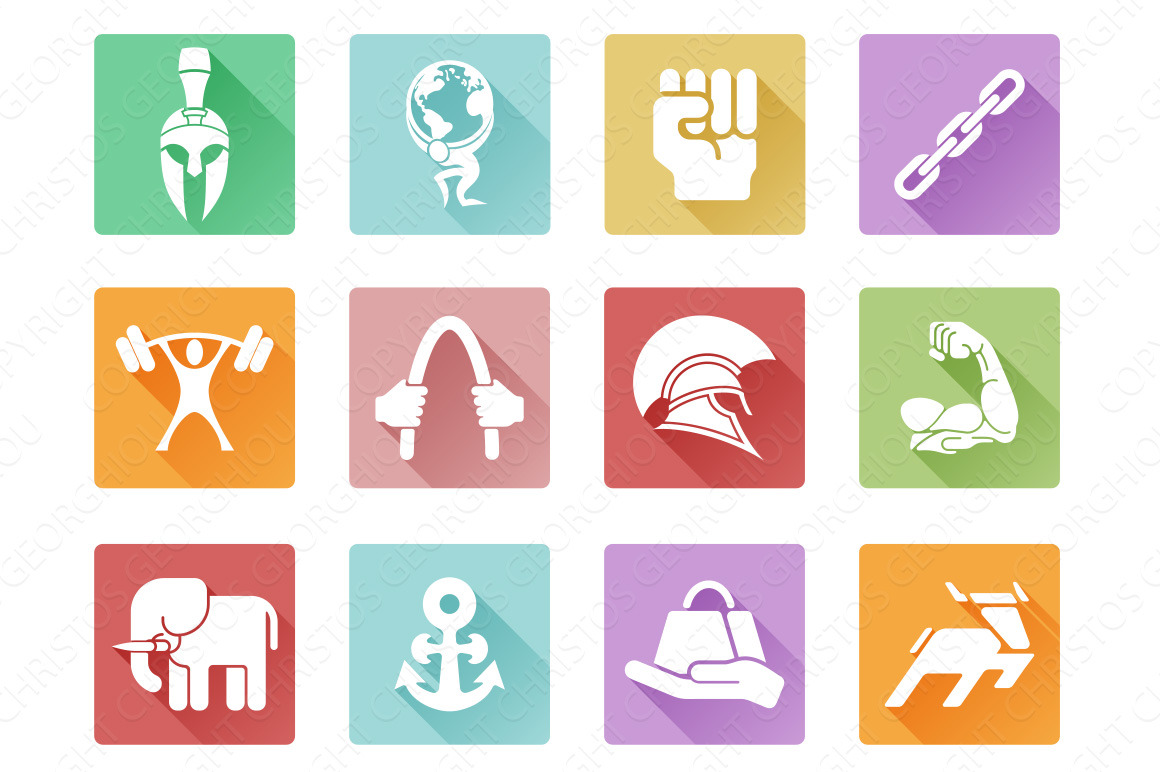 Strength icons flat, simple and fill, an Icon by Christos Georghiou