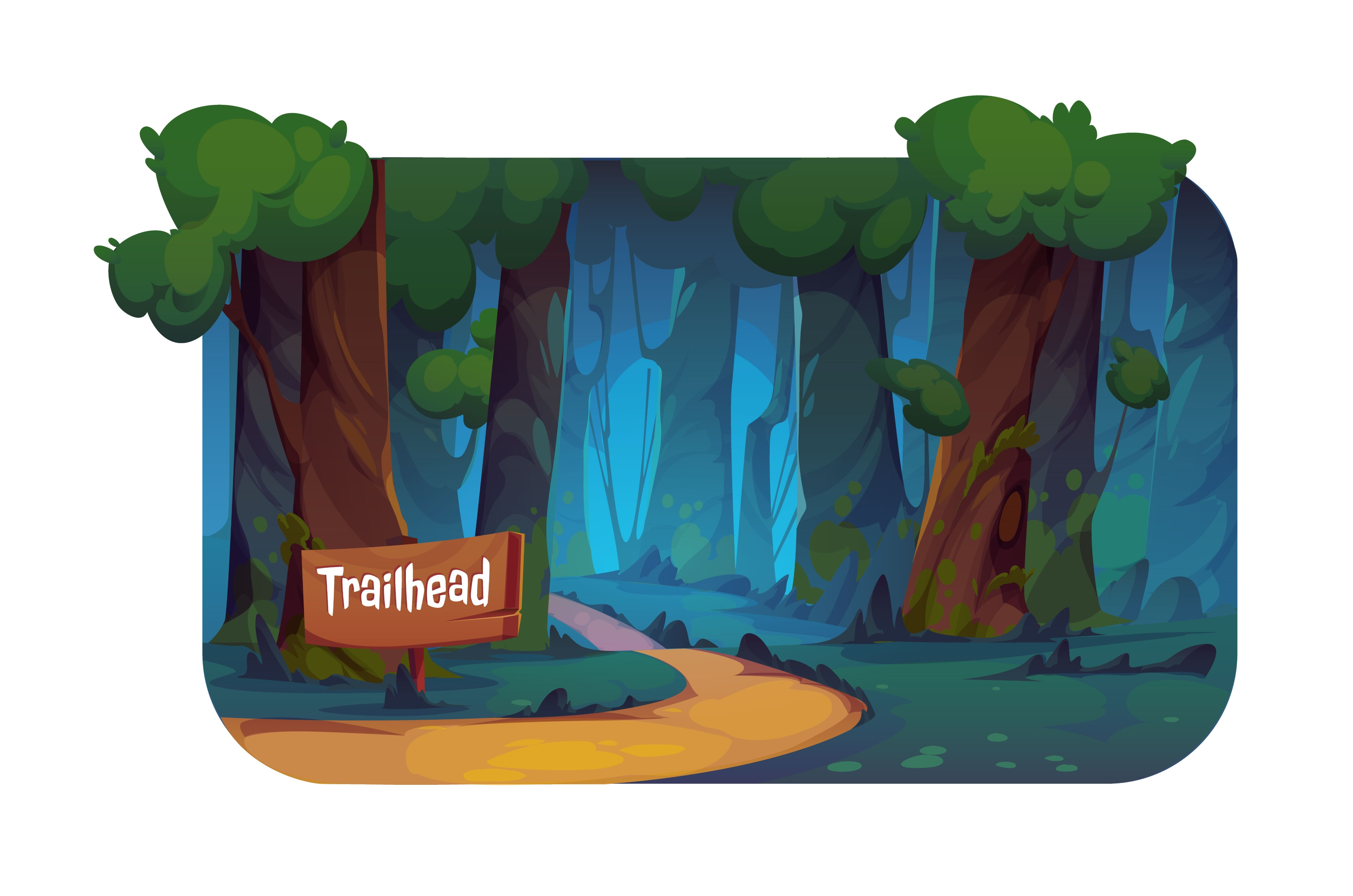Cartoon forest trail with wooden, an Illustration by art PVP - market