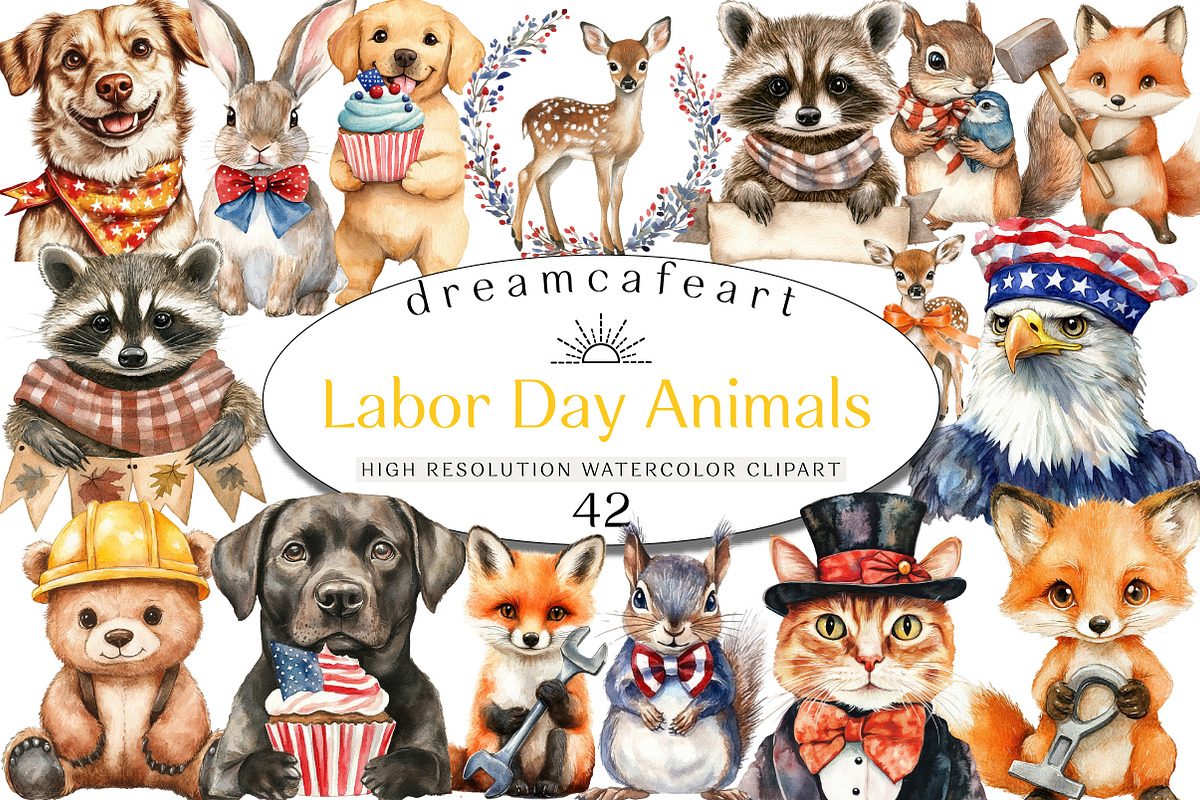 Watercolor Labor Day Animals Clipart, an Animal Illustration by ...