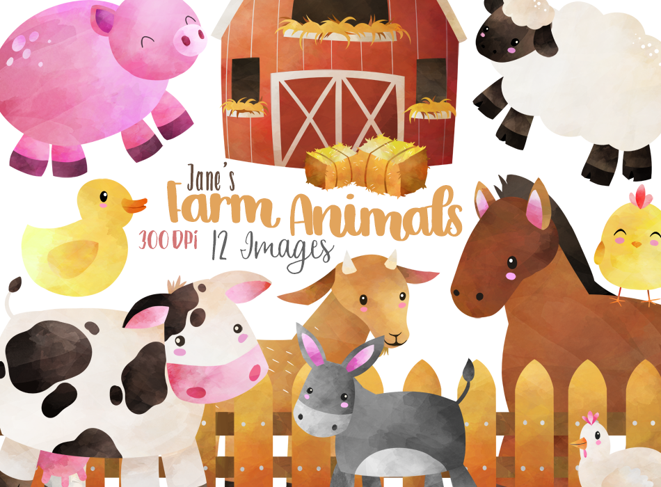 Watercolor Farm Animals Clipart, an Animal Illustration by DigitalArtsi