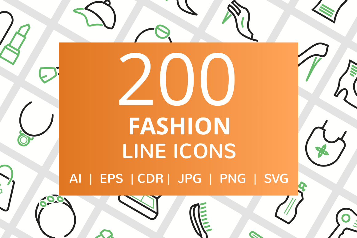 200 Fashion Line Icons, an Outline Icon by IconBunny