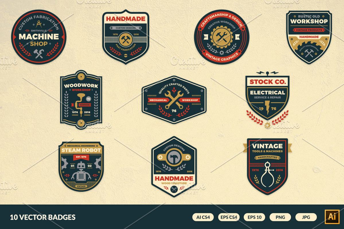 Vintage Workshop Badges, an Object Graphic by Ember Studio