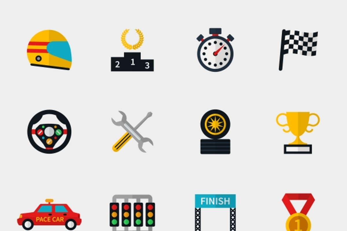 Car race icons set, a Graphic by Microvector