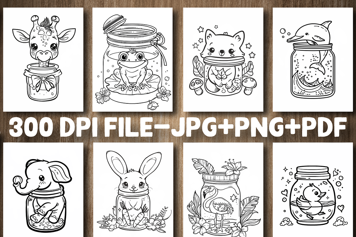 Cute Animals In a Jar Coloring Book, an Illustration by Design Art