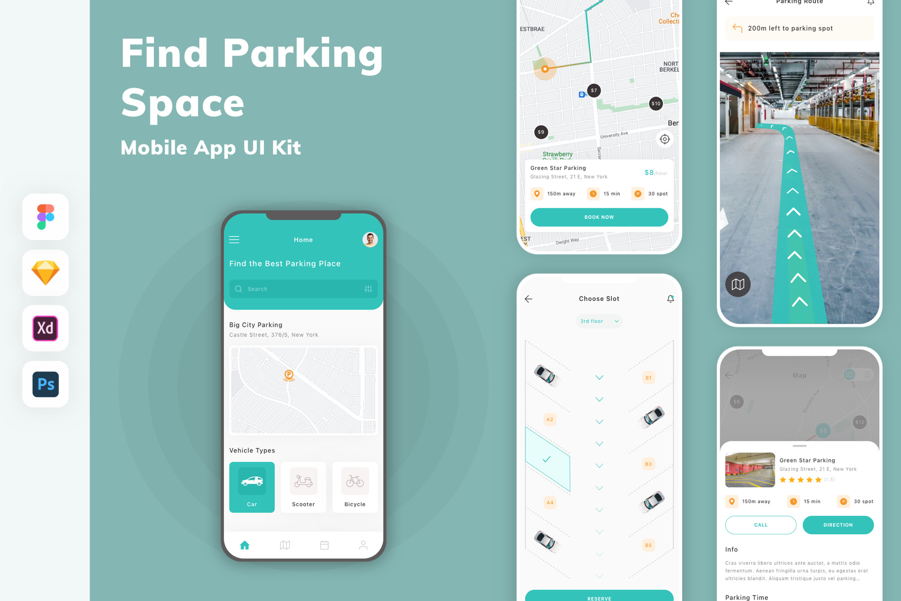 Find Parking Space Mobile App UI Kit, an UI Kit Template by uicube