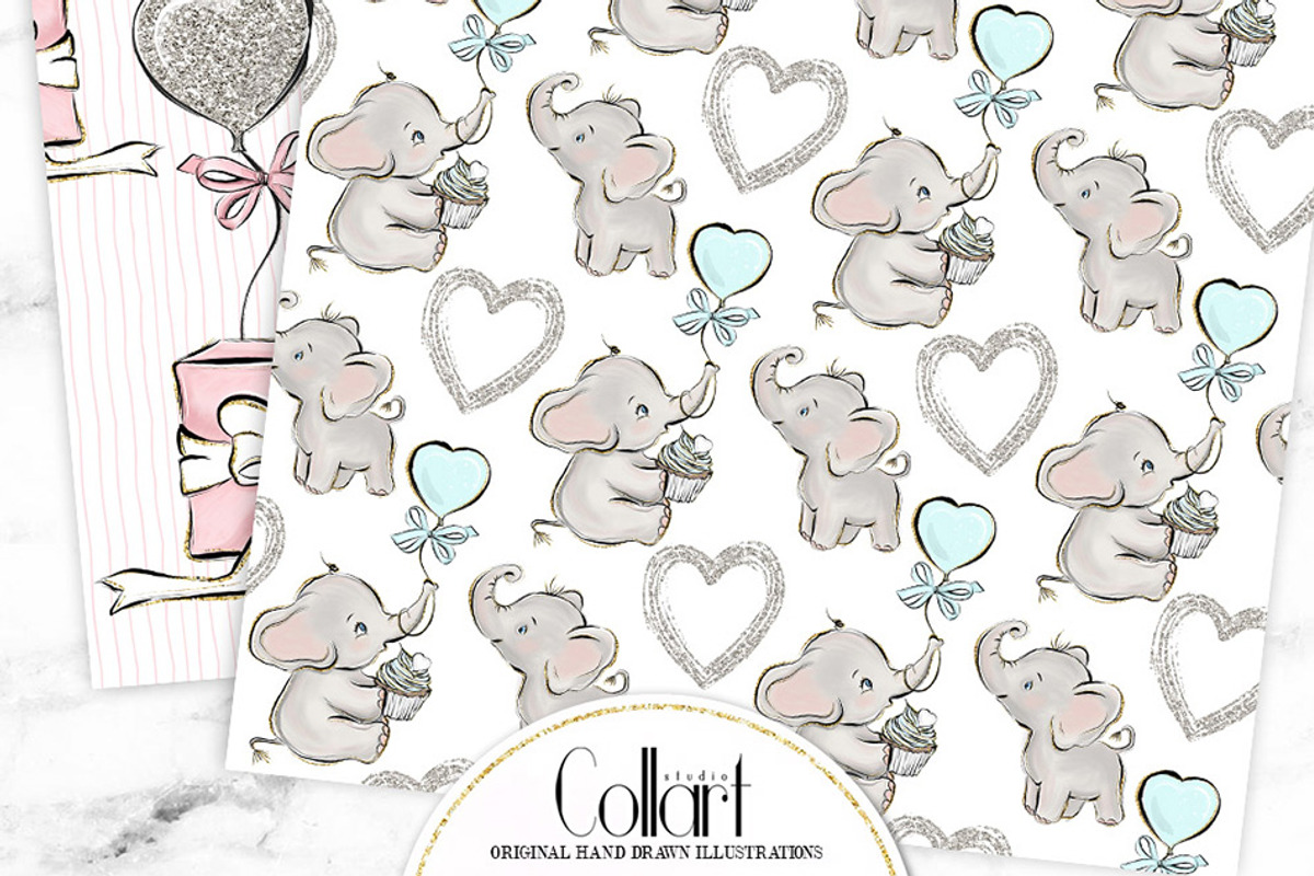 Elephant digital papers, a Pattern Graphic by Collart Studio
