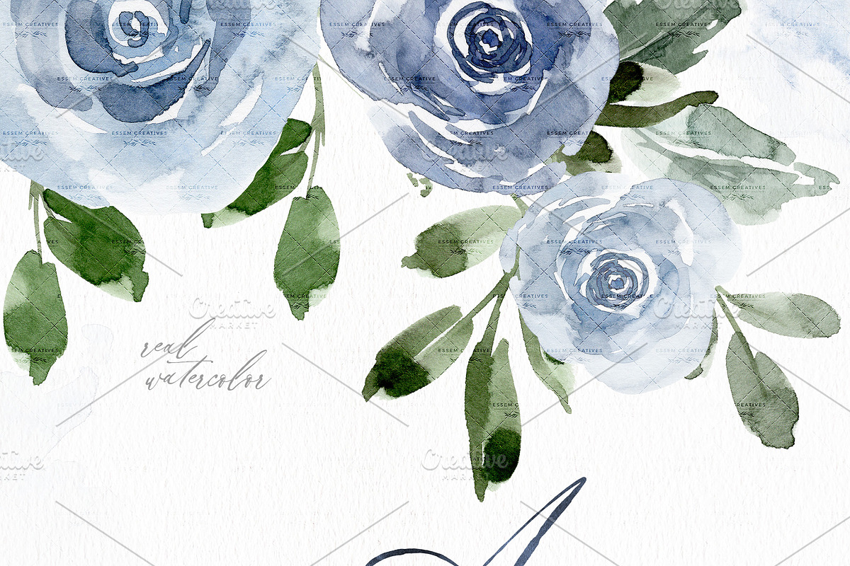 AZURE Blue Watercolor Flower Clipart, an Illustration by Essem Creatives