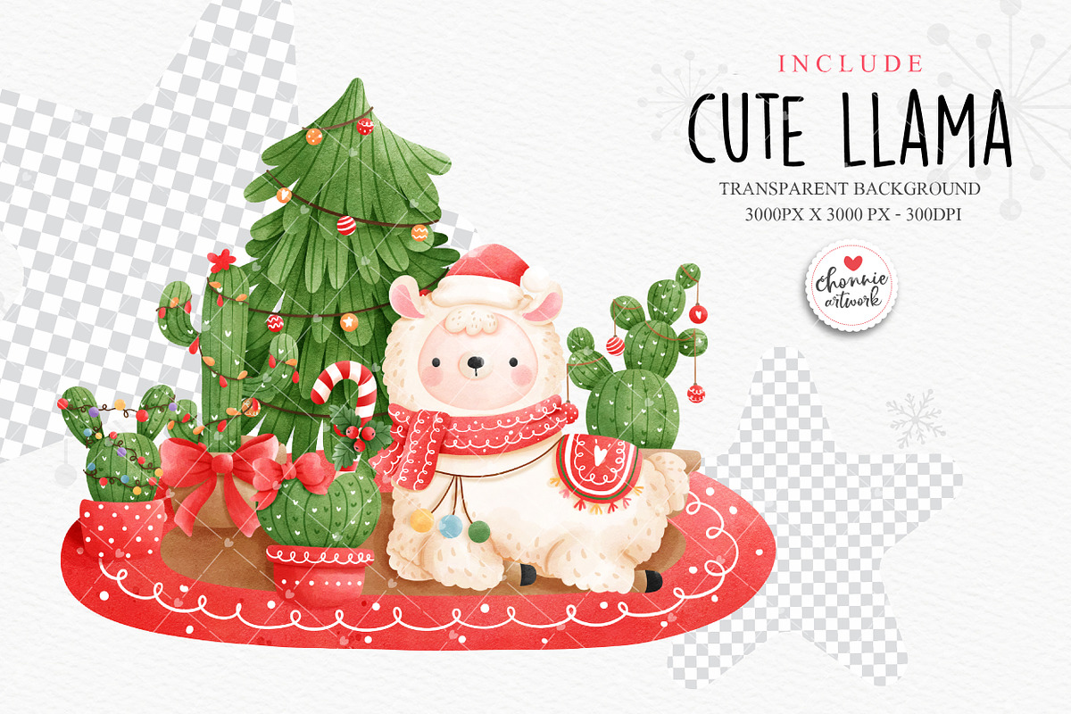 Christmas llama clipart, an Animal Illustration by Chonnieartwork ...