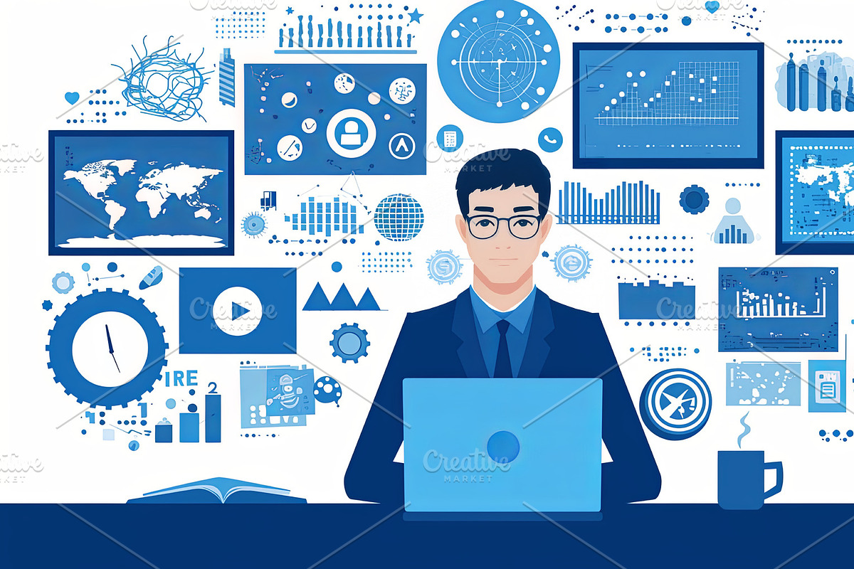 Person analyzing complex data with multiple charts and graphs ba, an ...