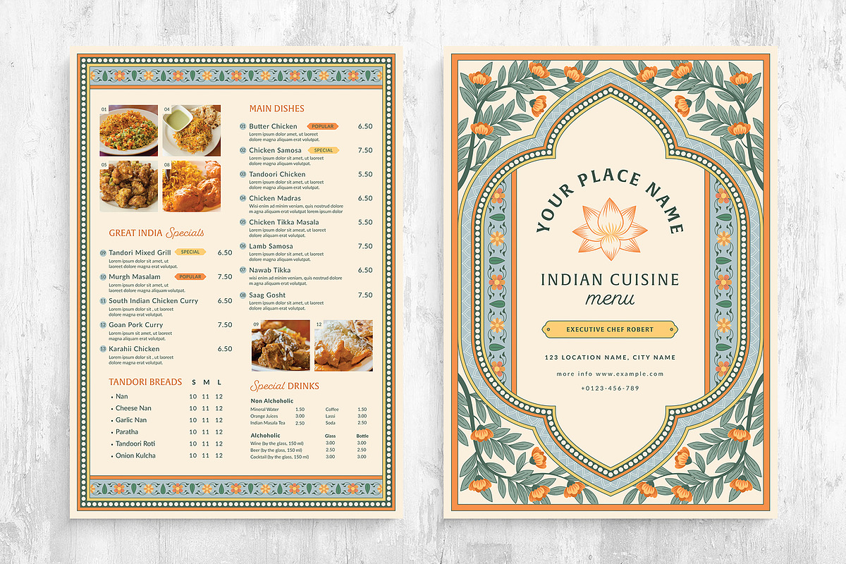 Indian Menu Template, a Flyer Template by BrandPacks