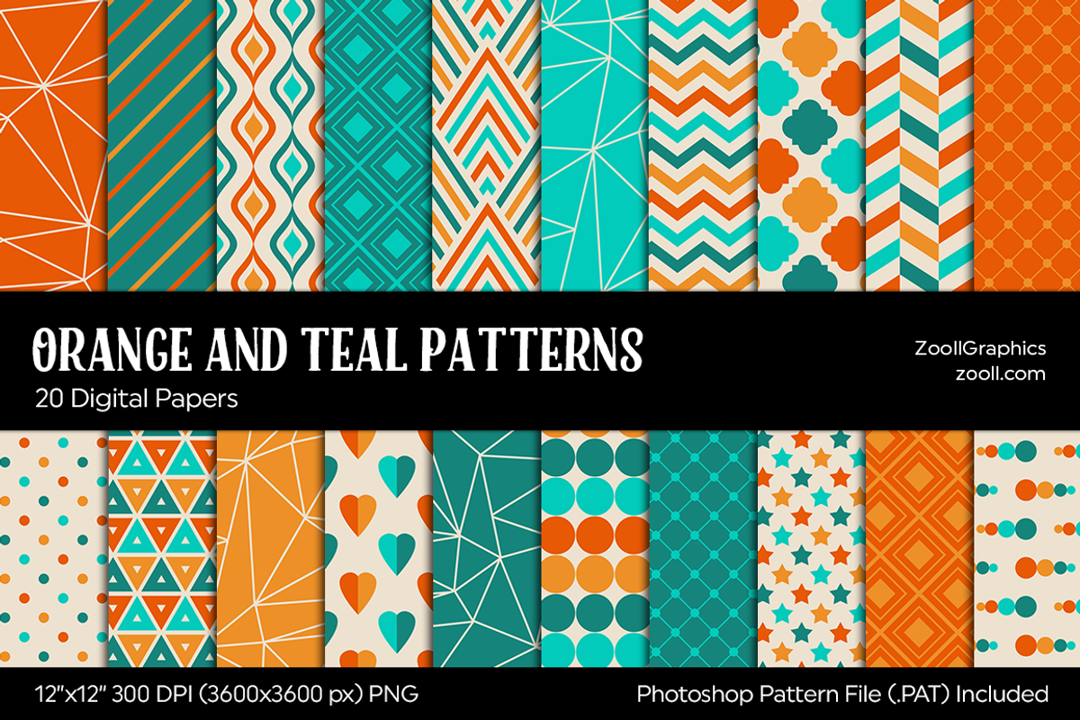 Orange And Teal Digital Papers, a Pattern Graphic by ZoollGraphics