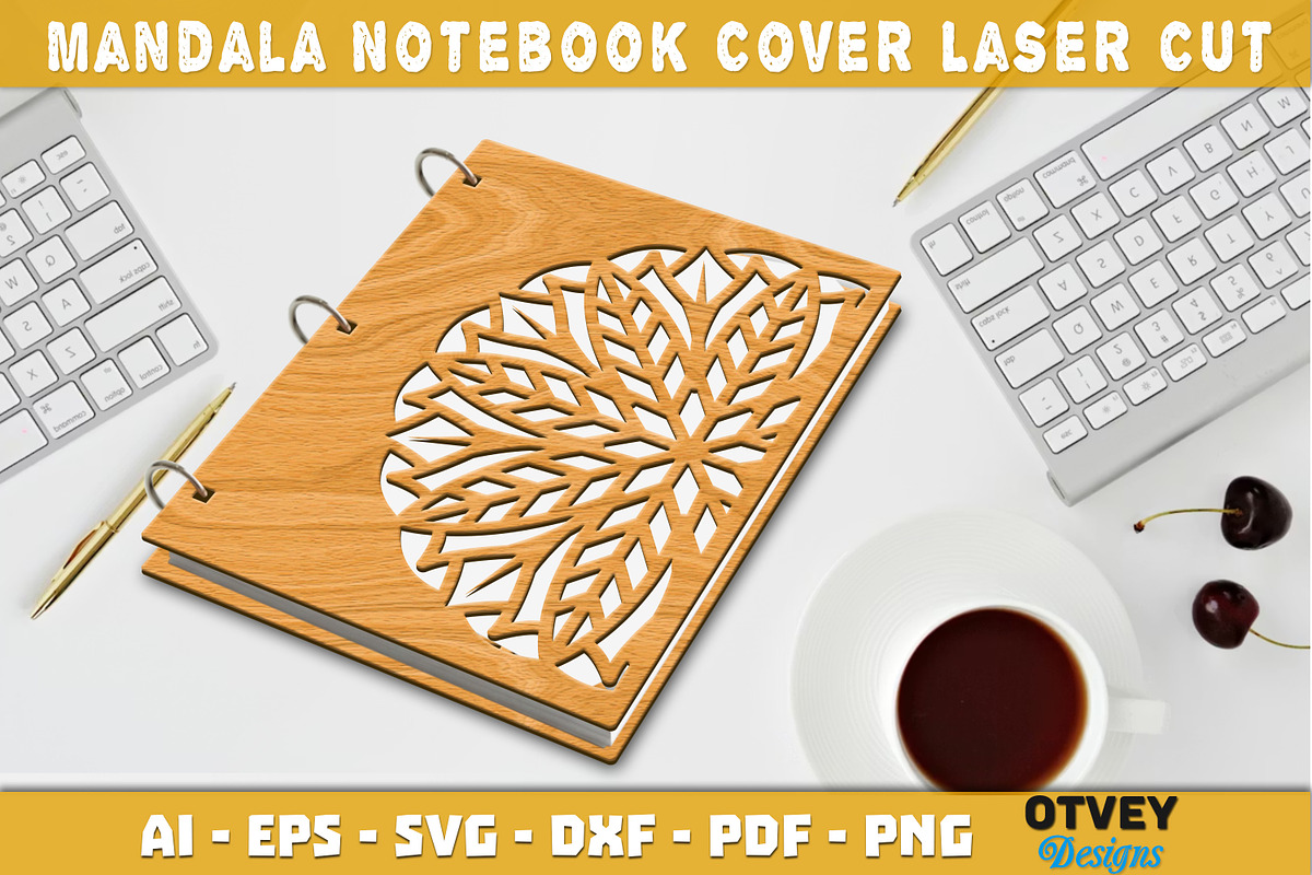 Mandala Notebook Cover Laser Cut 12, a Graphic by OTVEY DESIGN