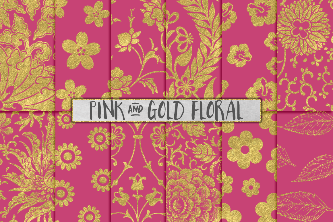 Pink and Gold Flower Patterns, a Pattern Graphic by Paper Element