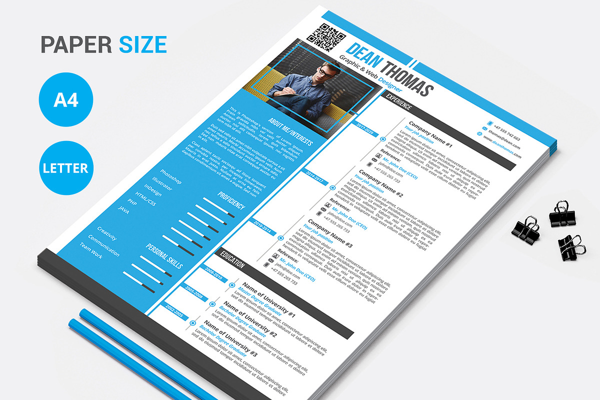 Blue Resume / CV Template, a Resume Template by Slim Studio