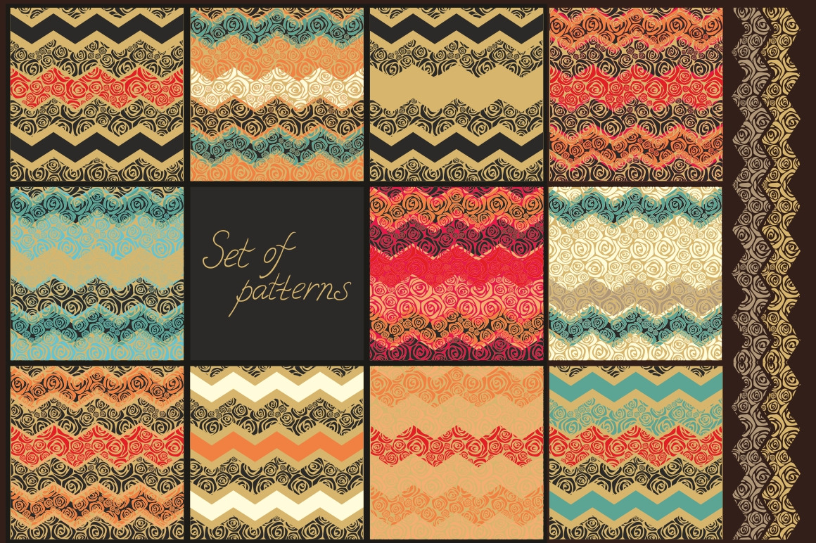 11 zigzag patterns in art deco style | Creative Market