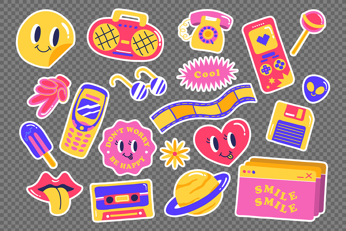 Y2K Sticker Pack Bundle, an Object Graphic by DesignerCandies